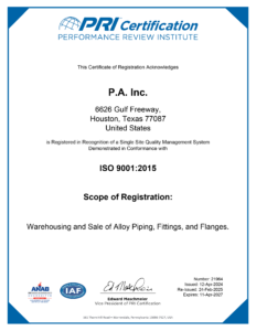 About Us – P.A. Inc. High Nickel Alloy Piping Distributor Houston TX.